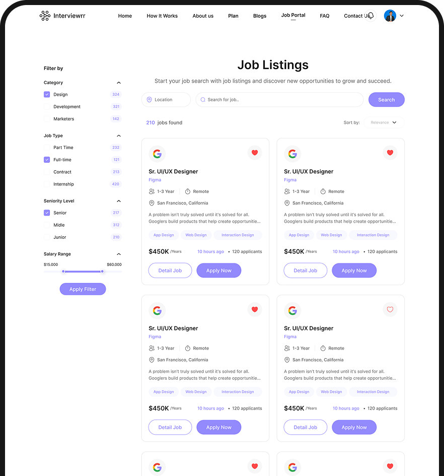 Job listings preview